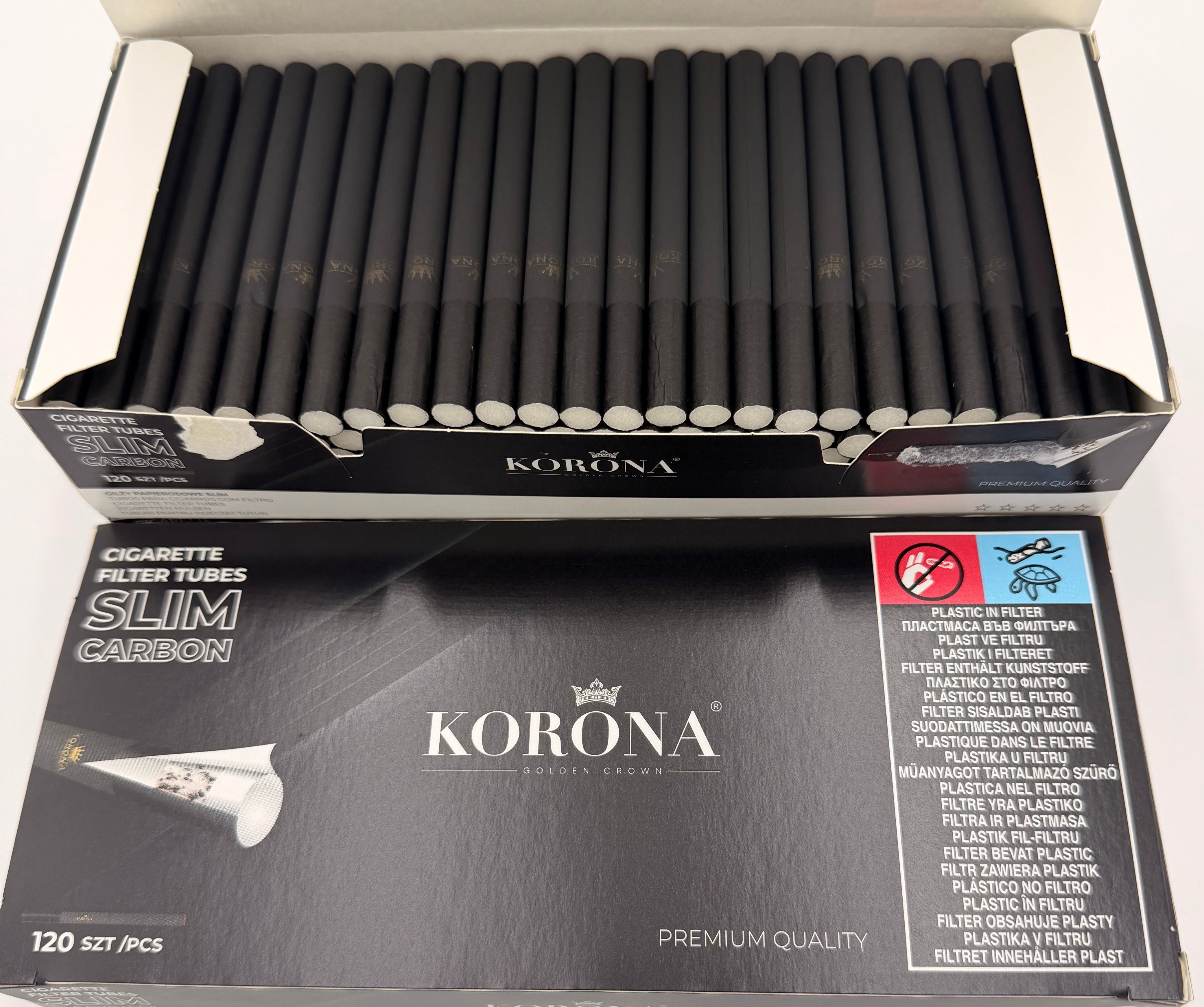 120 X Korona Slim Black Charcoal Carbon Filter Tubes 6.5mm – QUICK SMOKES